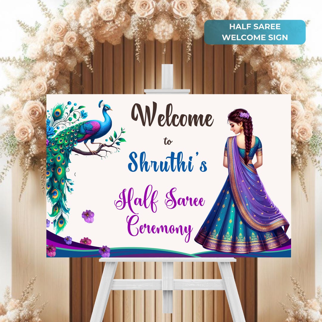 Half Saree Ceremony Welcome Sign, Customizable South Indian Puberty ...