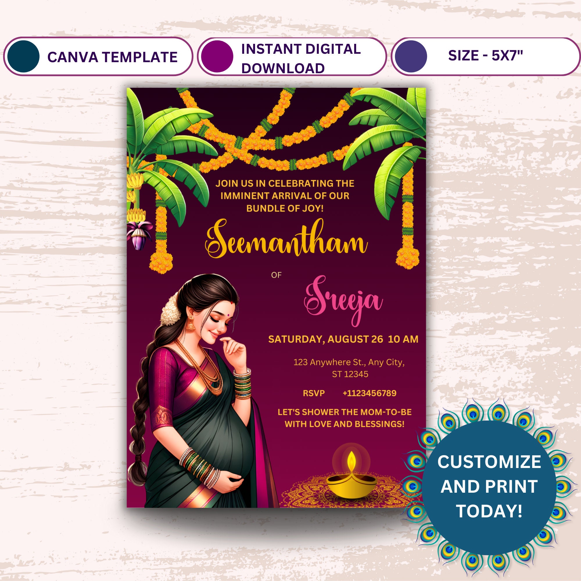 Sreemantham Invite for Your Indian Baby Shower, Valaikappu or Godh ...