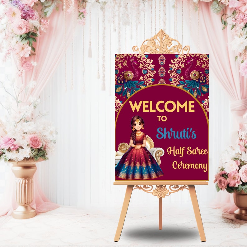 Half Saree Ceremony Welcome Sign, Customizable South Indian Puberty ...