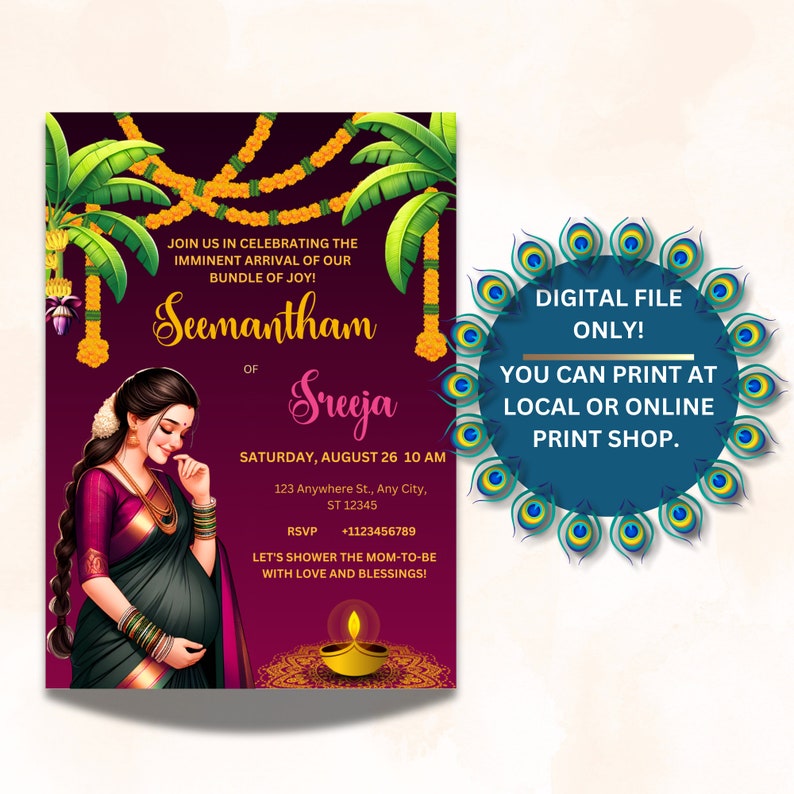 Sreemantham Invite for Your Indian Baby Shower, Valaikappu or Godh ...