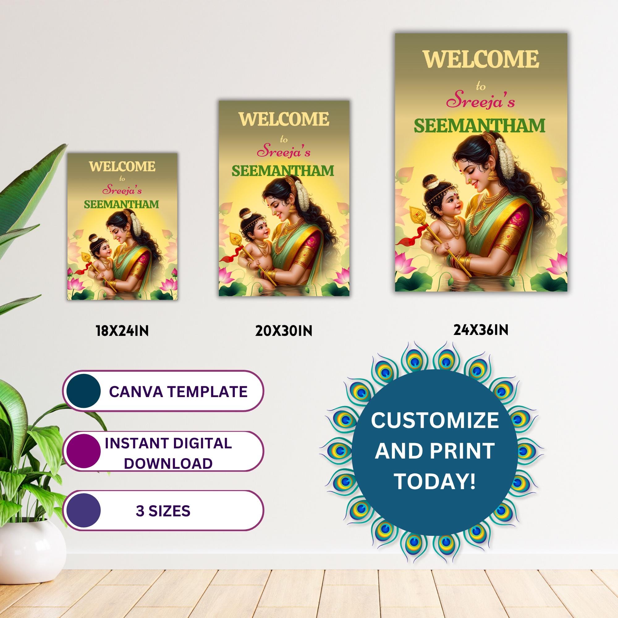 Seemantham Welcome Sign: Indian Baby Shower Decor (digital Download ...