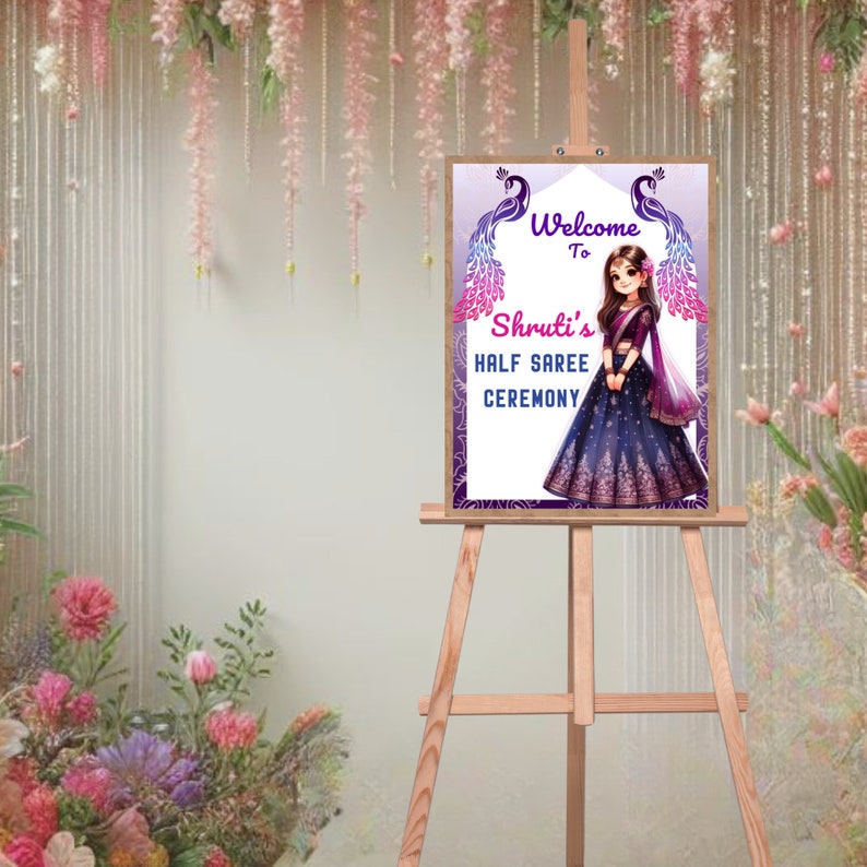 Half Saree Ceremony Welcome Sign, Customizable South Indian Puberty ...