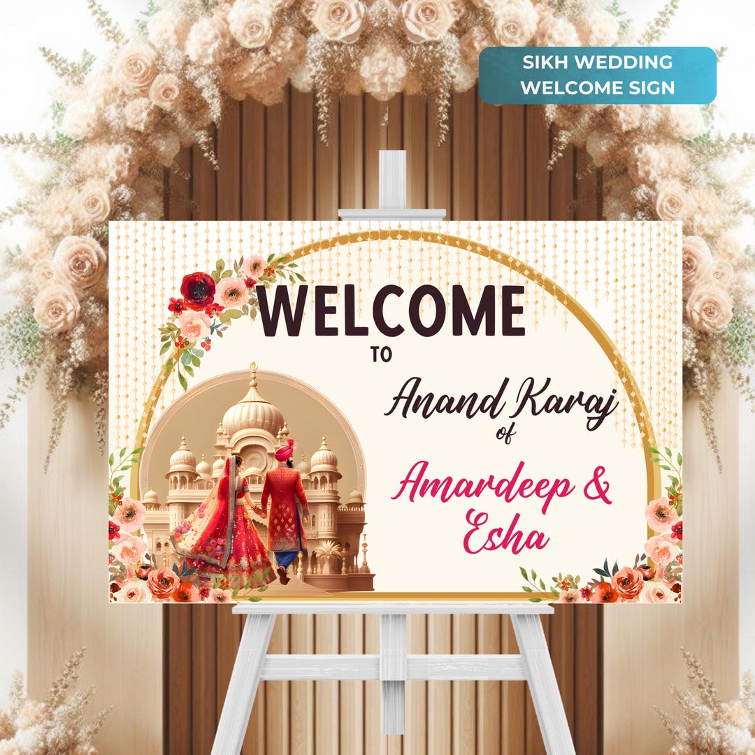 Sikh Wedding Welcome Sign, Customizable Indian Wedding Welcome Board ...