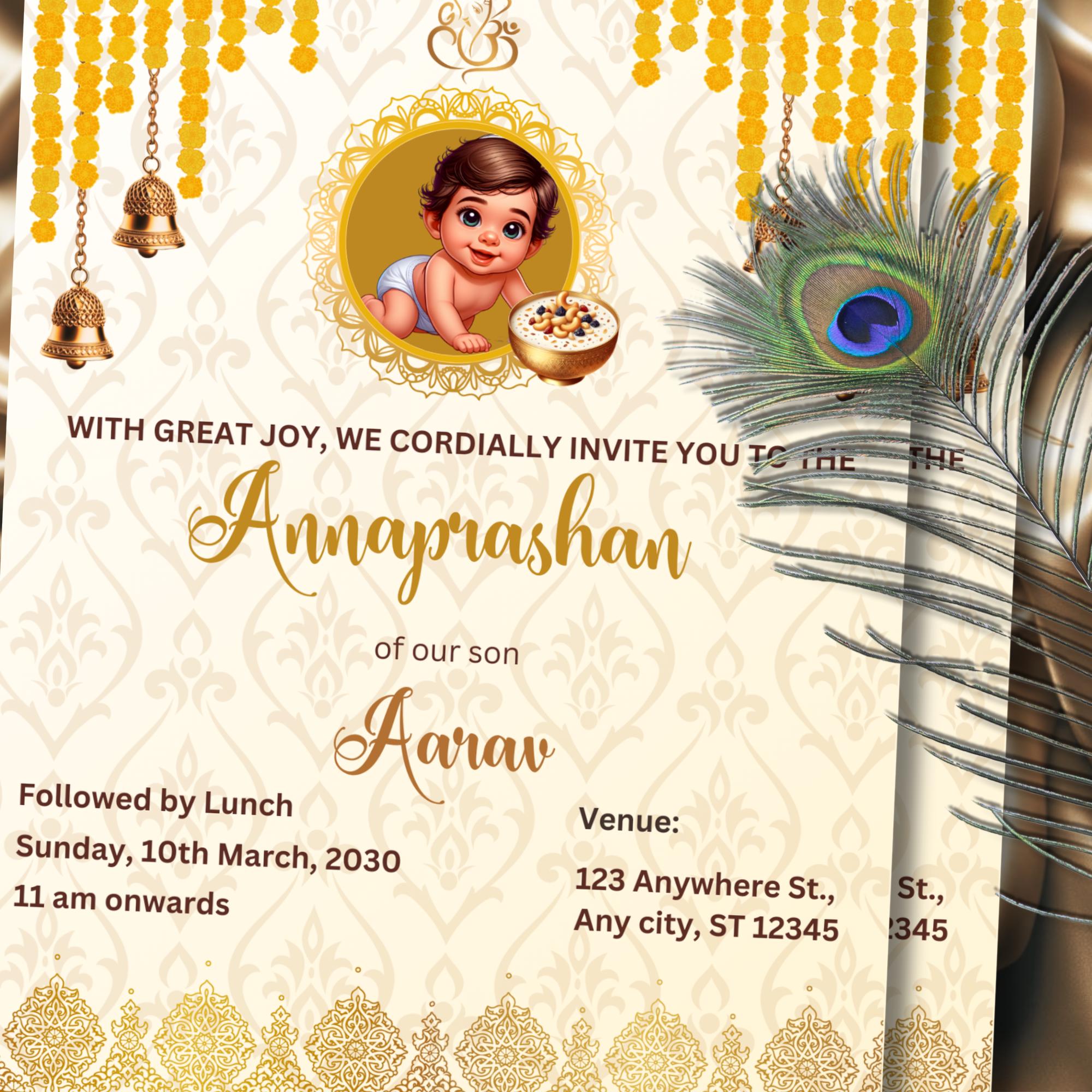 Weaning Ceremony Invite for Annaprasan, Annaprashan Invitation for Baby ...