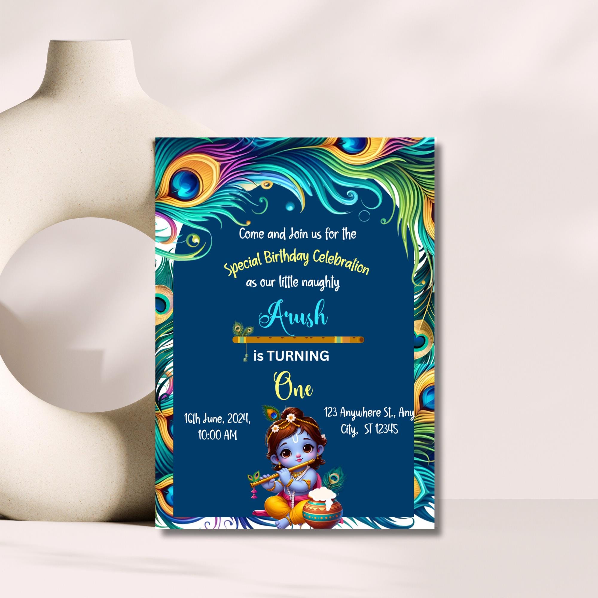 Krishna Invitation, Editable Indian Krishna Theme Invitation, Lord ...