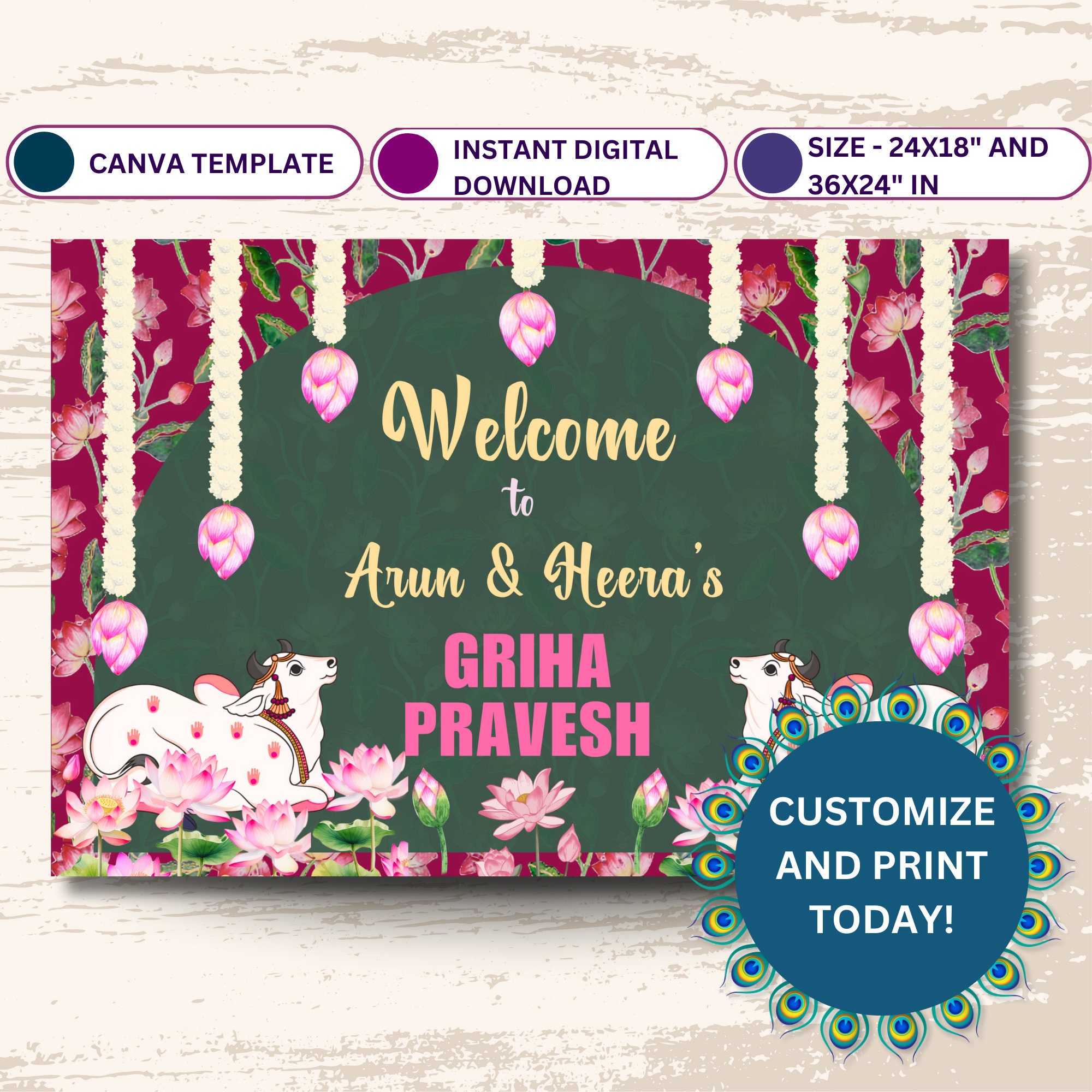 Indian Housewarming Welcome Sign, Customizable Welcome Sign for Indian ...