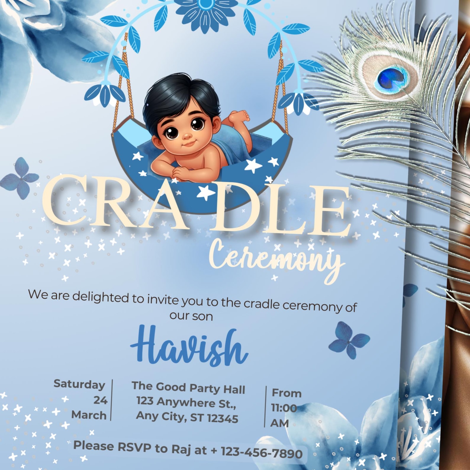Baby Cradle Ceremony Invitation for Naming Ceremony, Boy Cradle Naming ...
