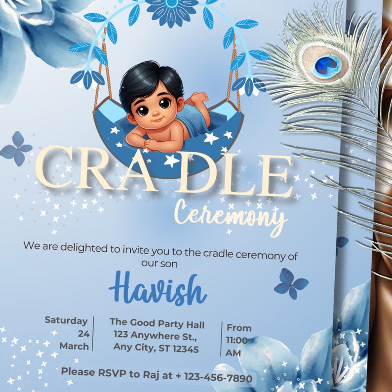 Baby Cradle Ceremony Invitation for Naming Ceremony, Boy Cradle Naming ...