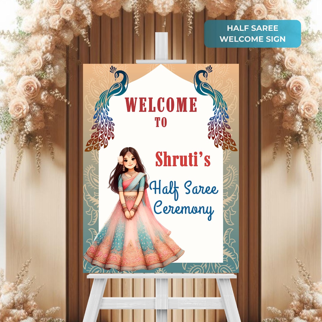 Half Saree Ceremony Welcome Sign, Customizable South Indian Puberty ...