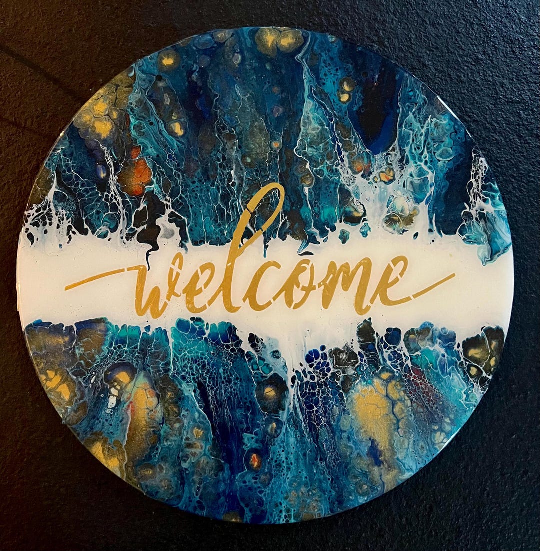 Welcome Sign Boards in Different Shades, Fluid Art Painting on 14 Round ...