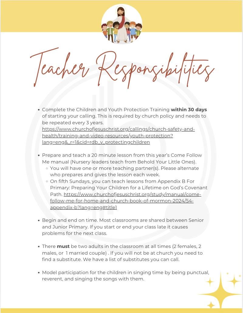 Primary Teacher Welcome Packet Editable LDS Primary Teacher Welcome ...