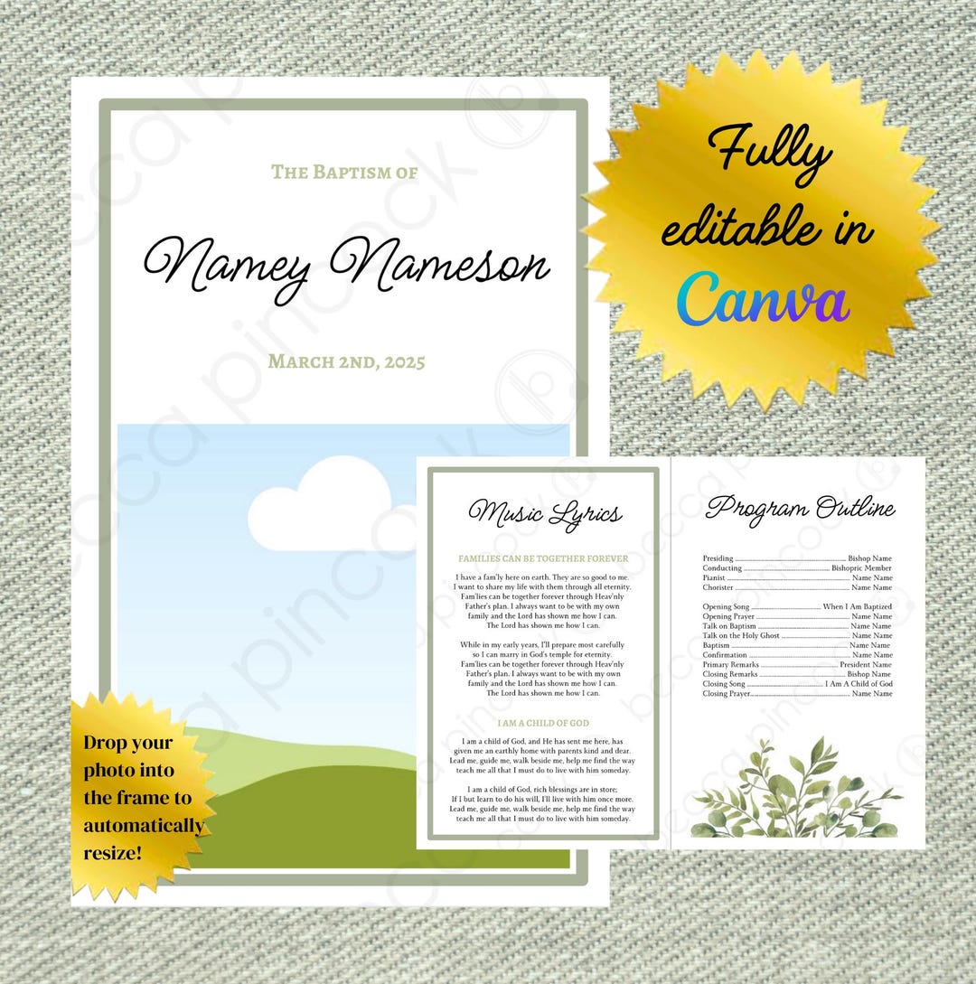 Baptism Program Template LDS Green Plant Baptism Program Editable ...