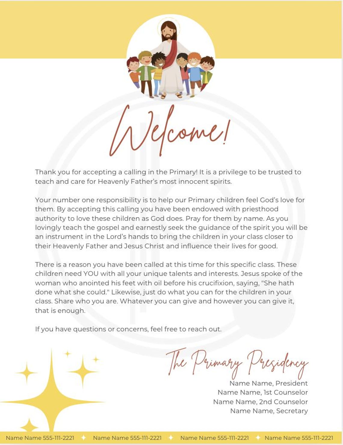 Primary Teacher Welcome Packet Editable LDS Primary Teacher Welcome ...