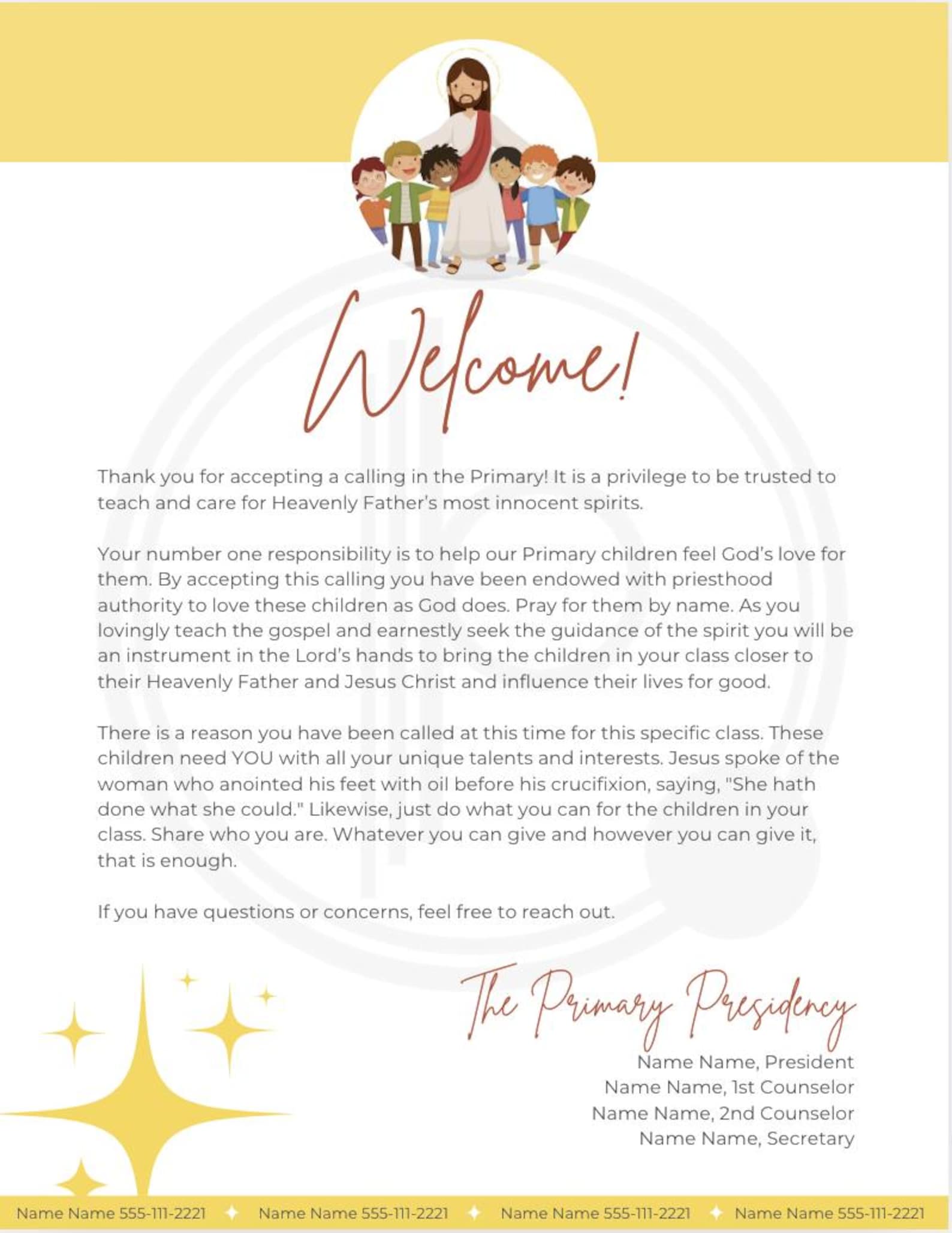 Primary Teacher Welcome Packet Editable LDS Primary Teacher Welcome ...