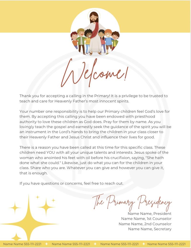 Primary Teacher Welcome Packet Editable LDS Primary Teacher Welcome ...