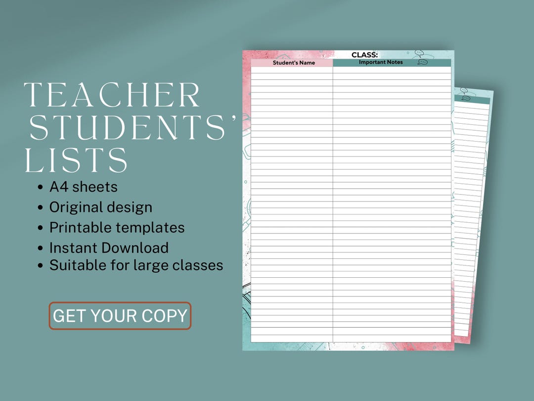 Teacher Student List Printable Class List Page Student Roster Printable ...