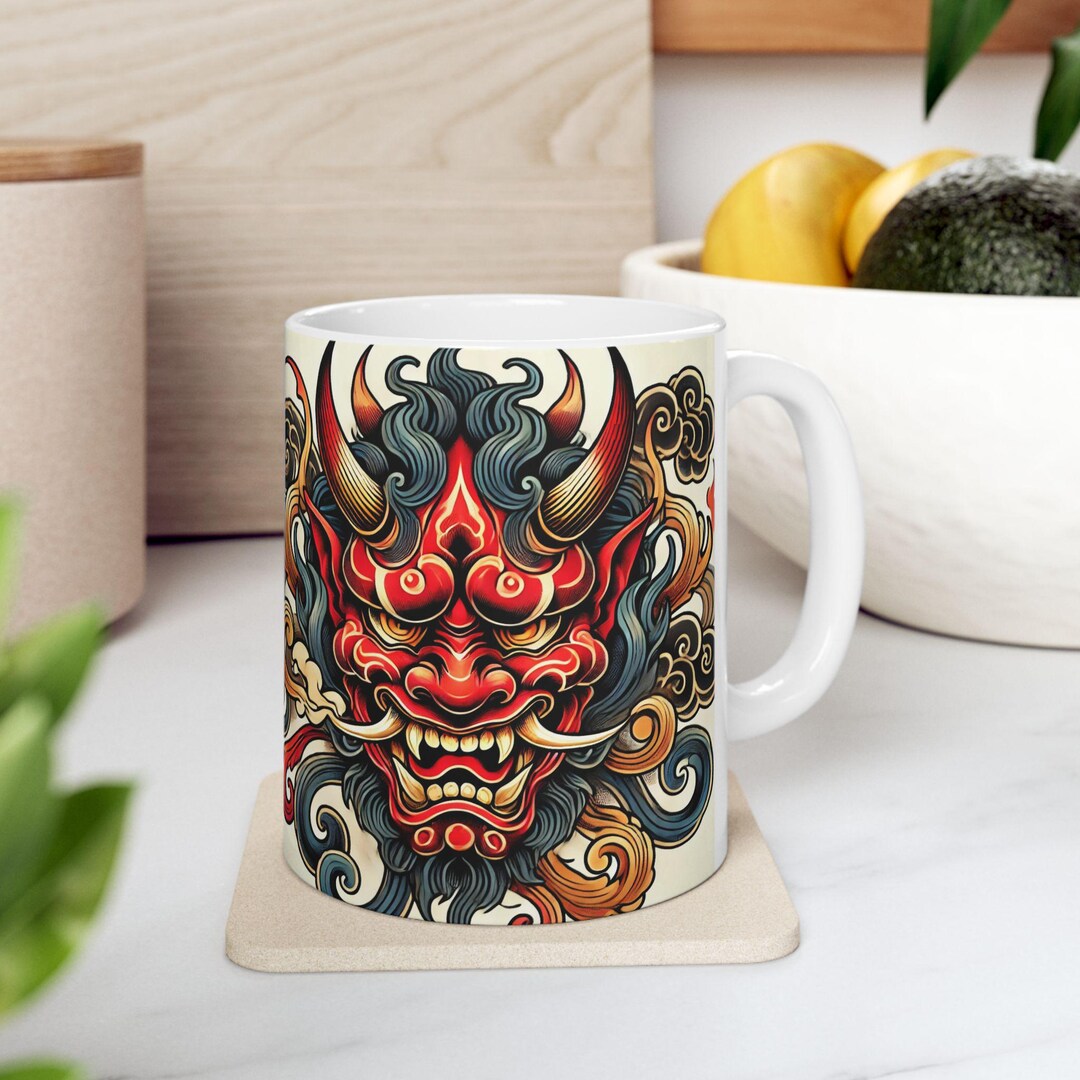 Japanese Style Hannya Mask Coffee Mug - Ceramic Tea Cup With ...