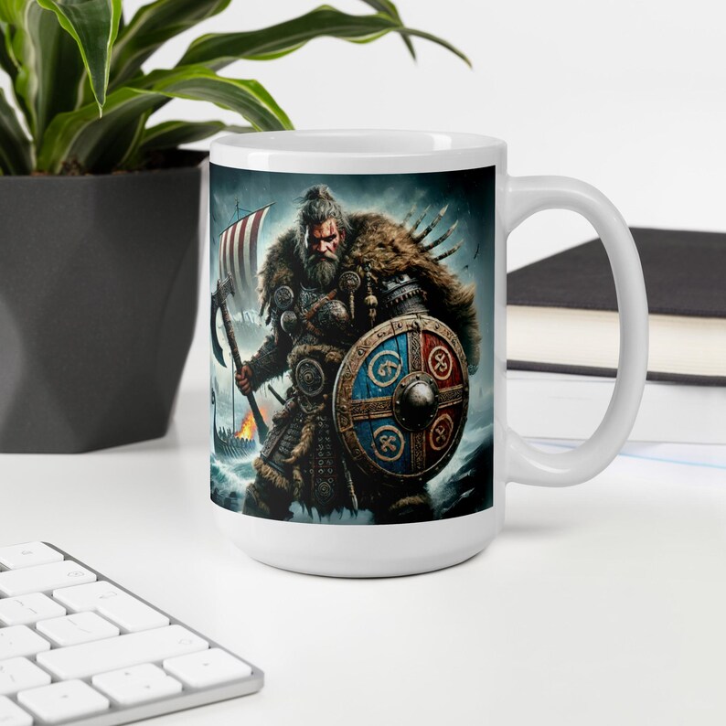 Viking Warrior Mug - Norse Mythology Art Ceramic Coffee Cup, 3 Size ...