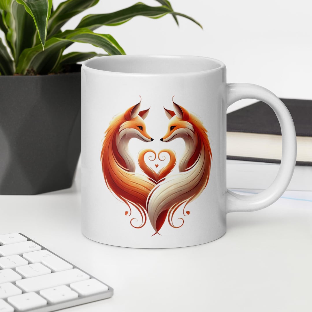 Romantic Fox Heart Ceramic Mug - Adorable Design - Available in 11oz ...