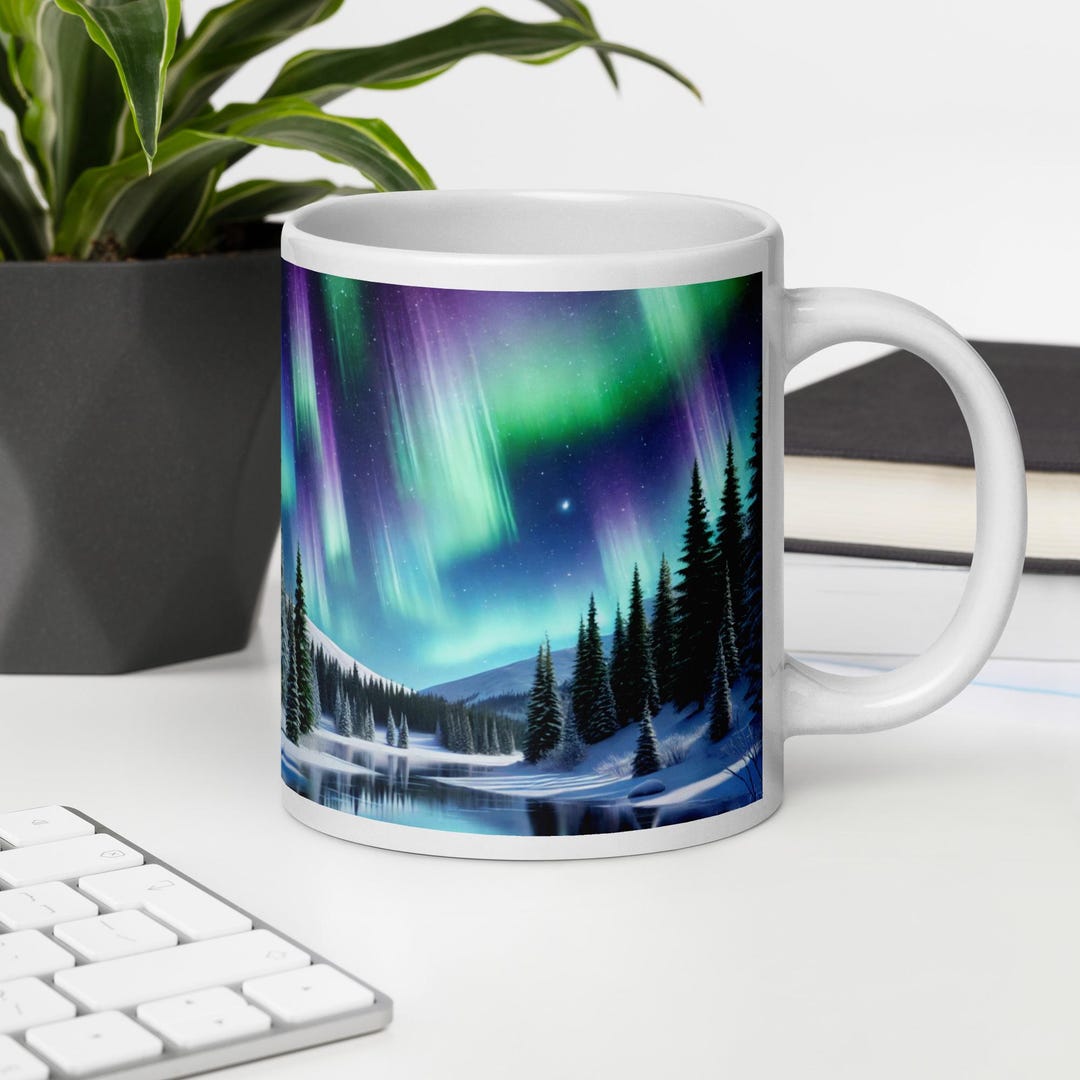 Northern Lights Coffee Mug - Aurora Borealis Scenic Design, Ceramic Cup ...