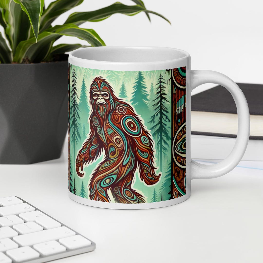 Tribal Bigfoot Ceramic Mug - 3 Size Options, Unique Forest Sasquatch ...