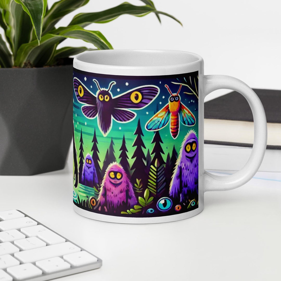 Colorful Cryptid Creatures Mug - Mothman, Bigfoot & Forest Friends ...