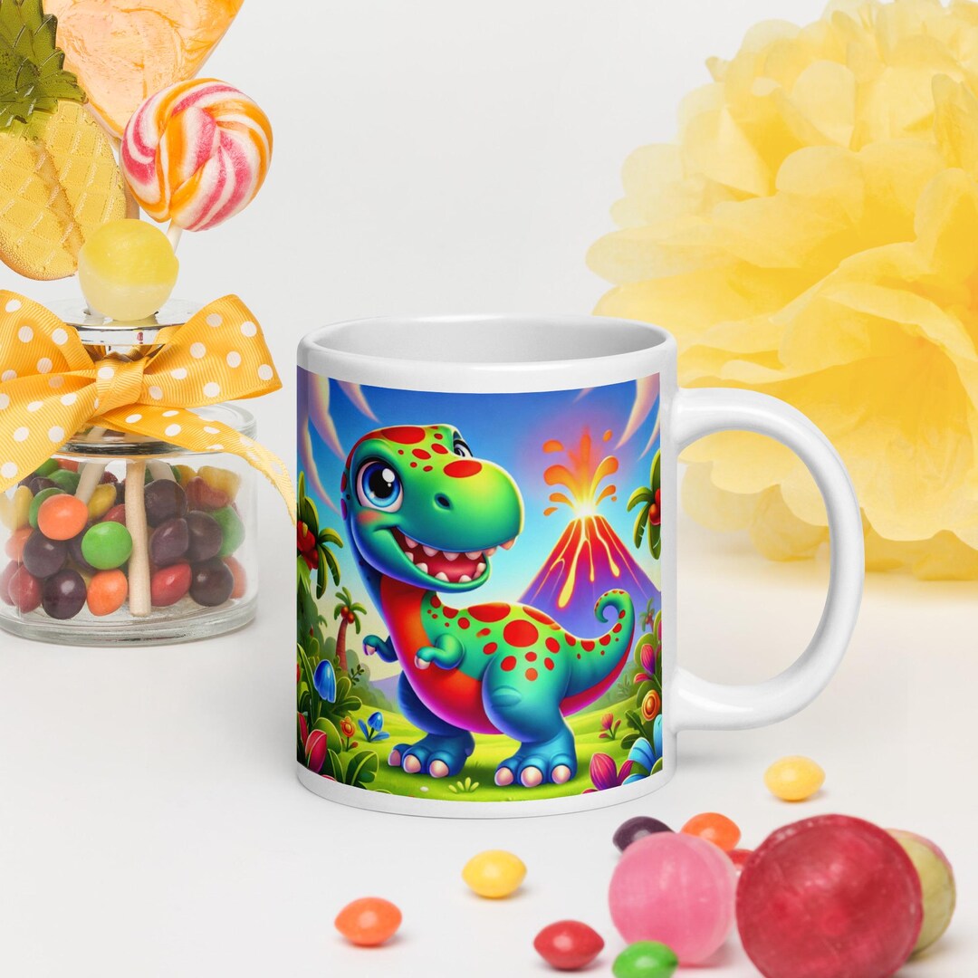 Dino Adventure Mug - Cute Dinosaur Ceramic Coffee Cup, 3 Size Options ...