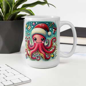 Christmas Octopus Mug - Cute Santa Octopus Ceramic Coffee Cup, 3 Size ...
