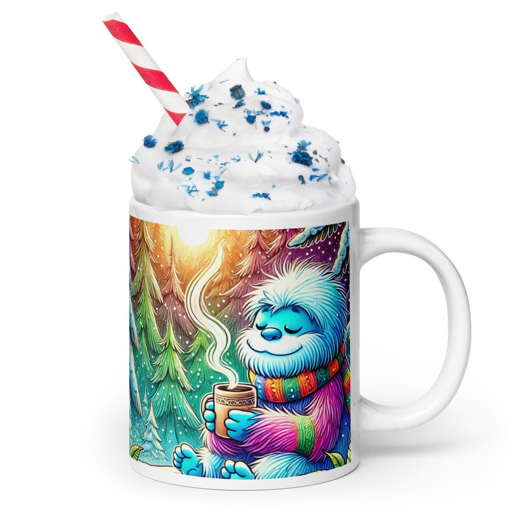 Cozy Winter Yeti Mug - Vibrant Coffee Cup With Snowy Forest Scene ...