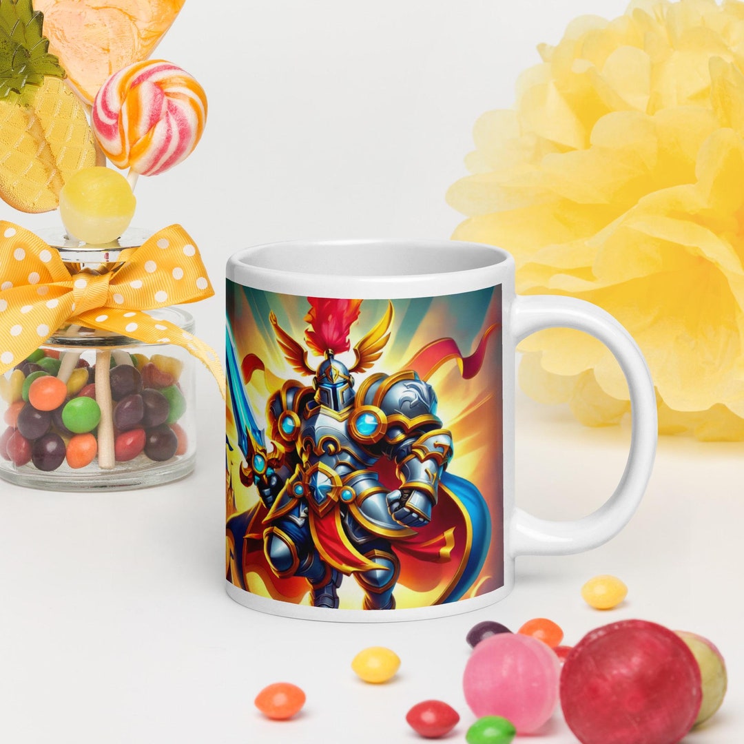 Fantasy Knight Mug - Epic Warrior Battle Art Ceramic Coffee Cup, 3 Size ...