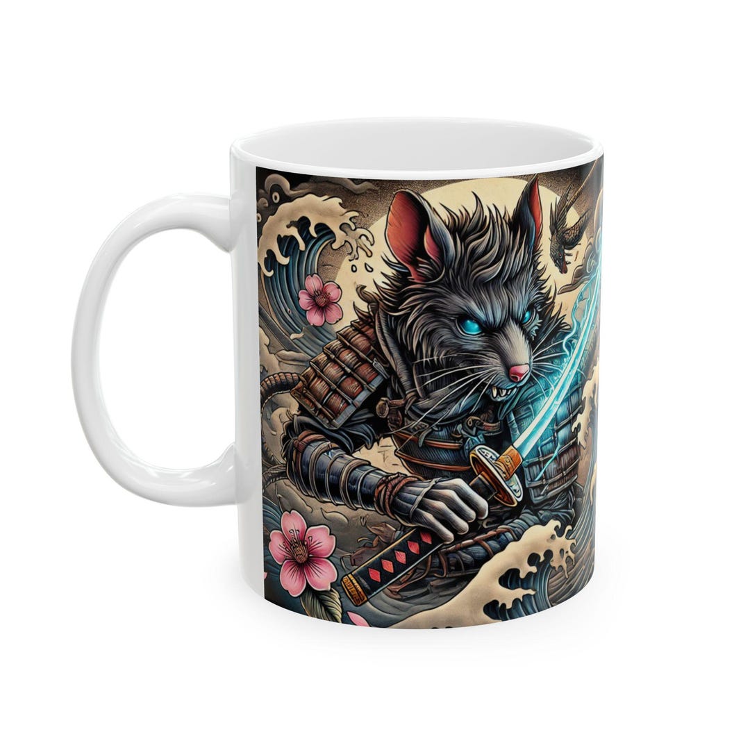 Samurai Rat Mug, Japanese Tattoo Art Inspired Ceramic Cup, 11oz, 15oz ...