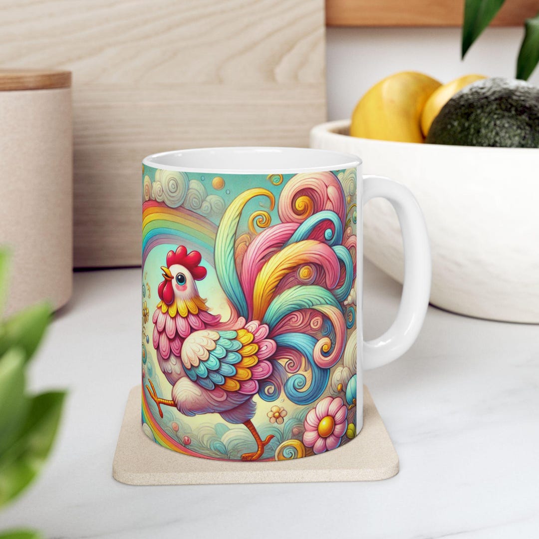 Pastel Hen, Ceramic Mug, Chicken Coffee Cup, Farmer Tea Mug, Unique ...