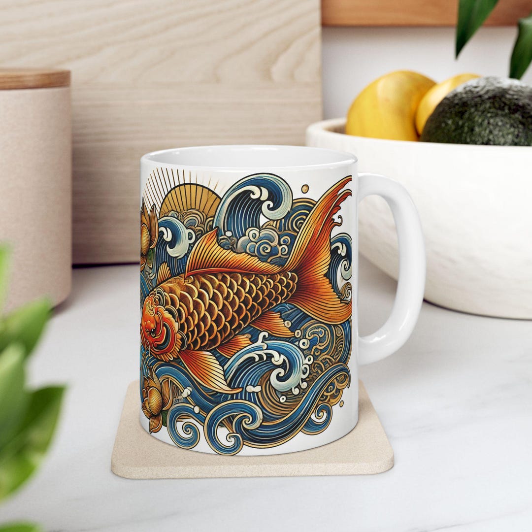 Koi Fish Coffee Mug - Tea Cup With Elegant Fish Design - Unique Gift ...