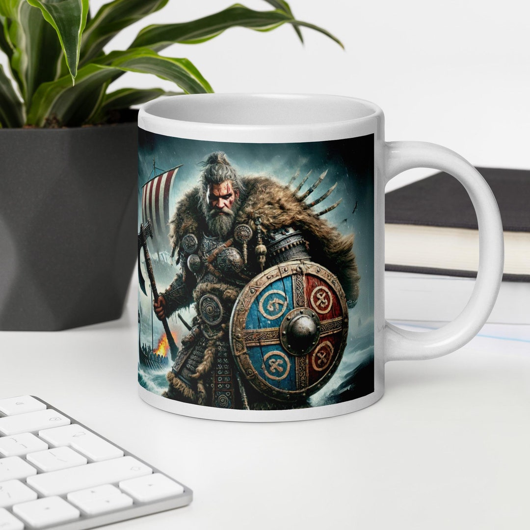 Viking Warrior Mug - Norse Mythology Art Ceramic Coffee Cup, 3 Size ...