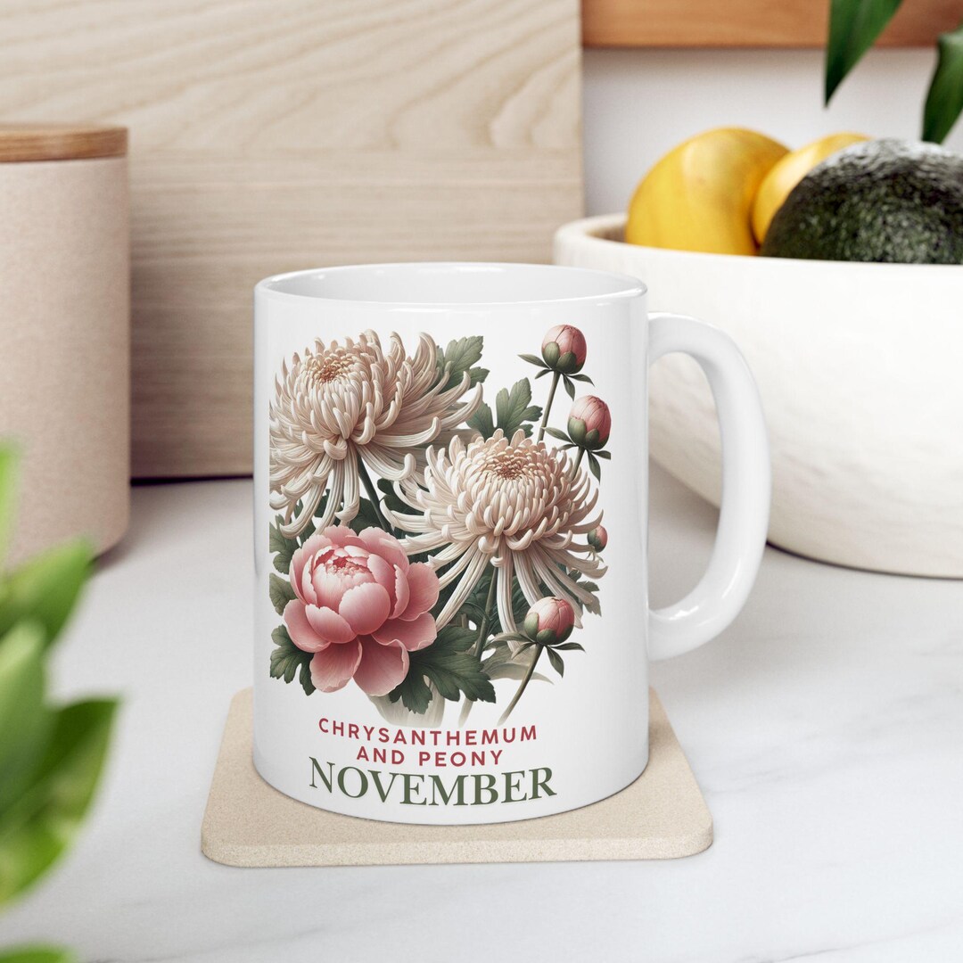 November Birth Flower Ceramic Mug, Flower Coffee Cup, Chrysanthemum Tea ...
