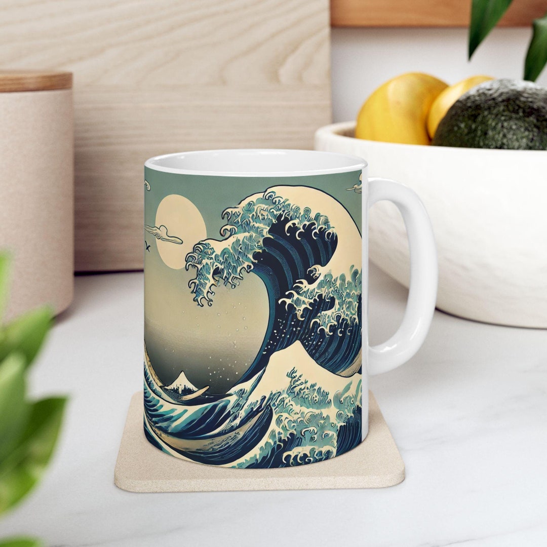 Japanese Inspired Wave Ceramic Mug – Traditional Art Coffee Mug in 11oz ...