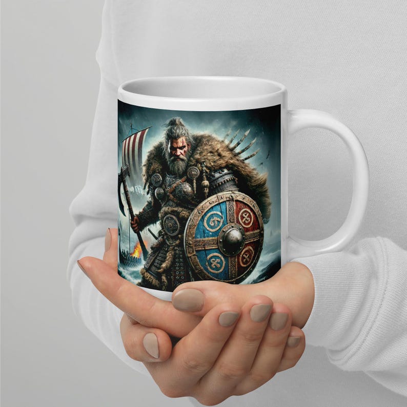 Viking Warrior Mug - Norse Mythology Art Ceramic Coffee Cup, 3 Size ...