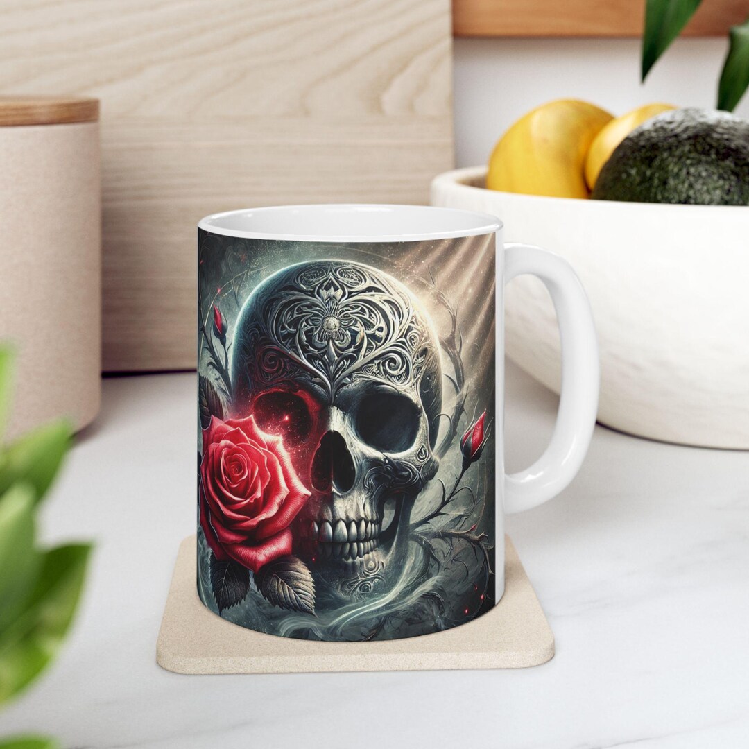Gothic Skull and Rose Coffee Mug, Urban Street Style Tea Cup, Kitchen ...