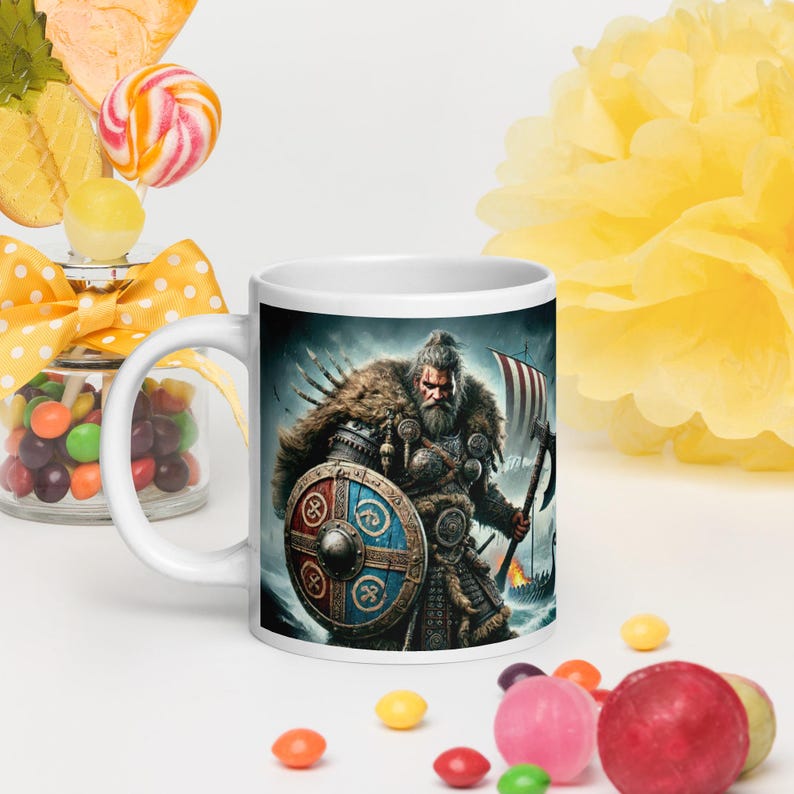 Viking Warrior Mug - Norse Mythology Art Ceramic Coffee Cup, 3 Size ...