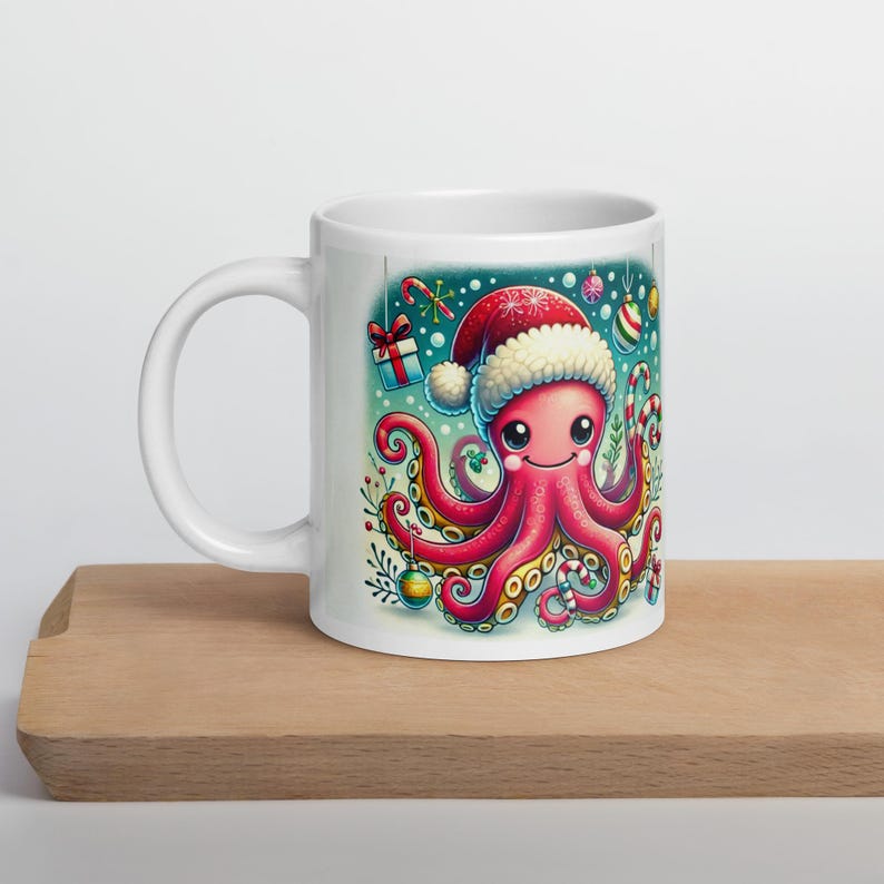 Christmas Octopus Mug - Cute Santa Octopus Ceramic Coffee Cup, 3 Size ...
