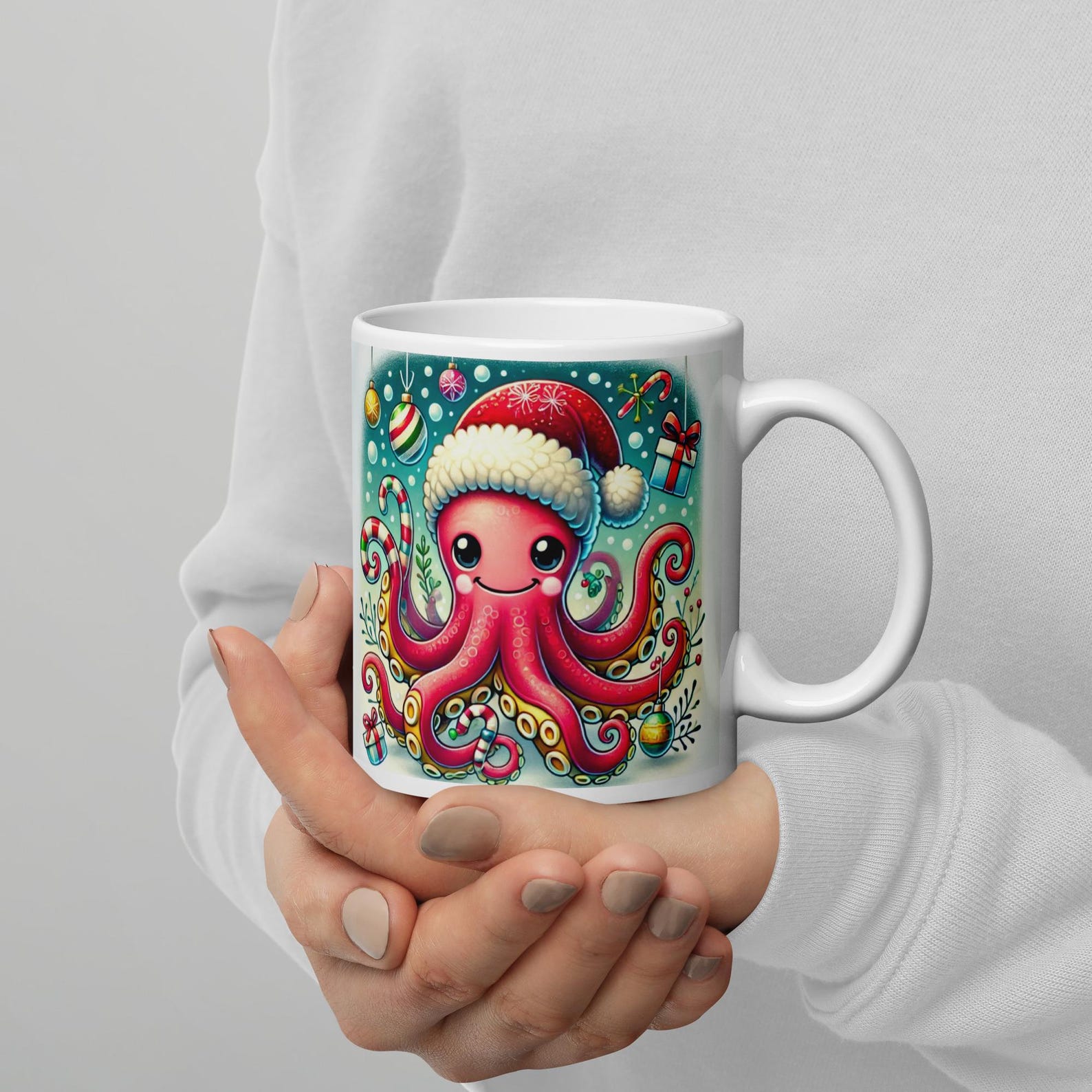 Christmas Octopus Mug - Cute Santa Octopus Ceramic Coffee Cup, 3 Size ...