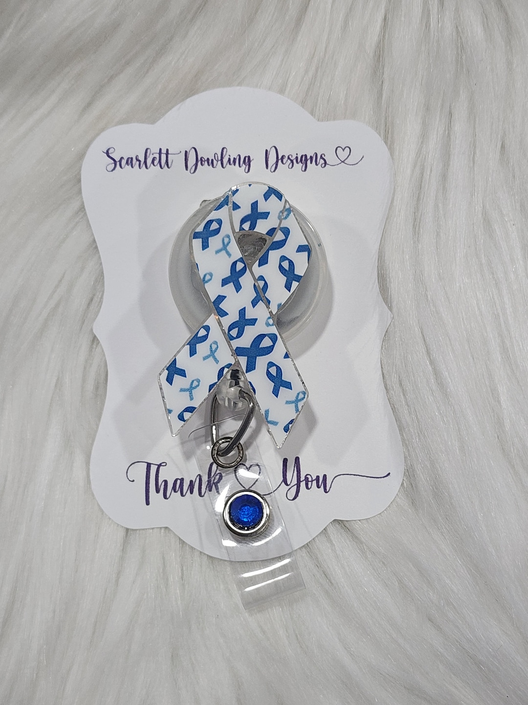 Awareness Ribbon, Colon Cancer, Badge Reel, Belt Clip, Blue/white - Etsy