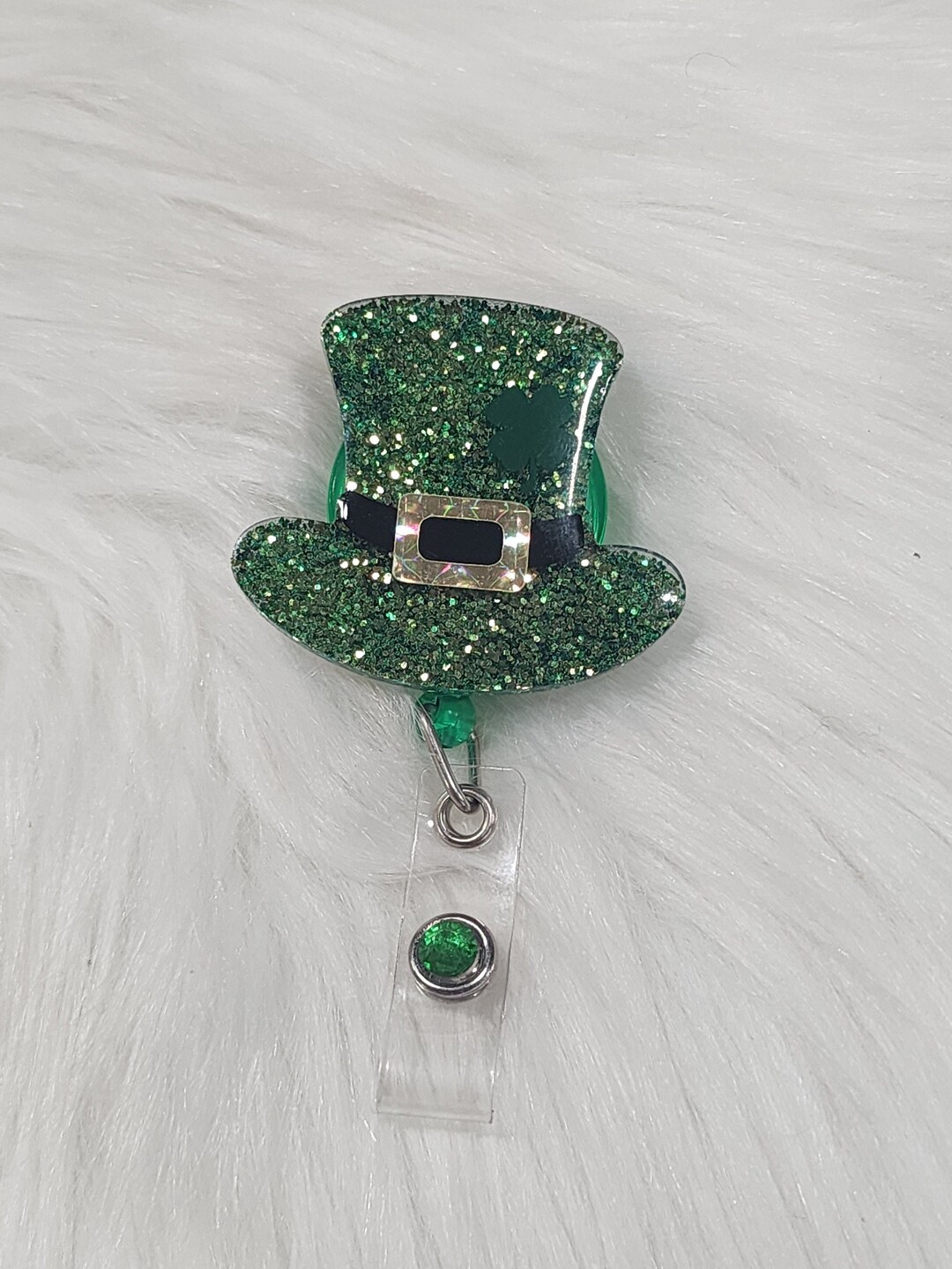 Green Glitter St. Patty's Badge Reel, Belt Clip - Etsy
