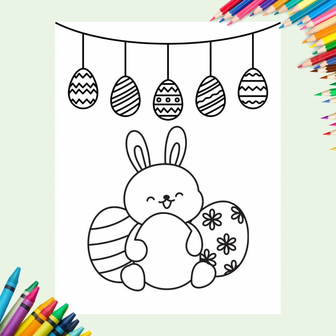 Easter Coloring Page for Kids Easter Scene Coloring Page Easter Bunny ...