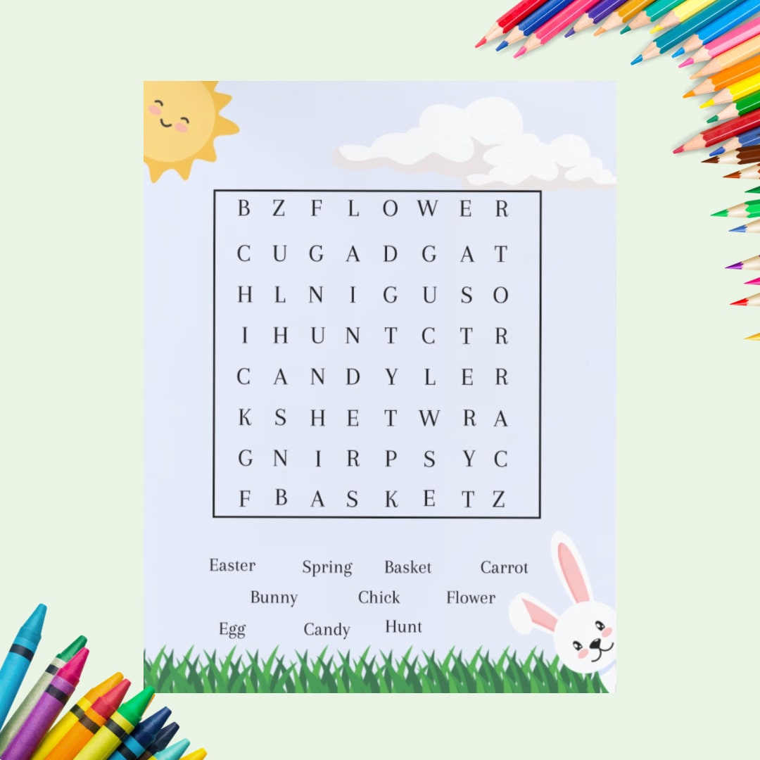 Easter Bunny Word Search Easter Puzzles for Kids Cute Easter Activity ...