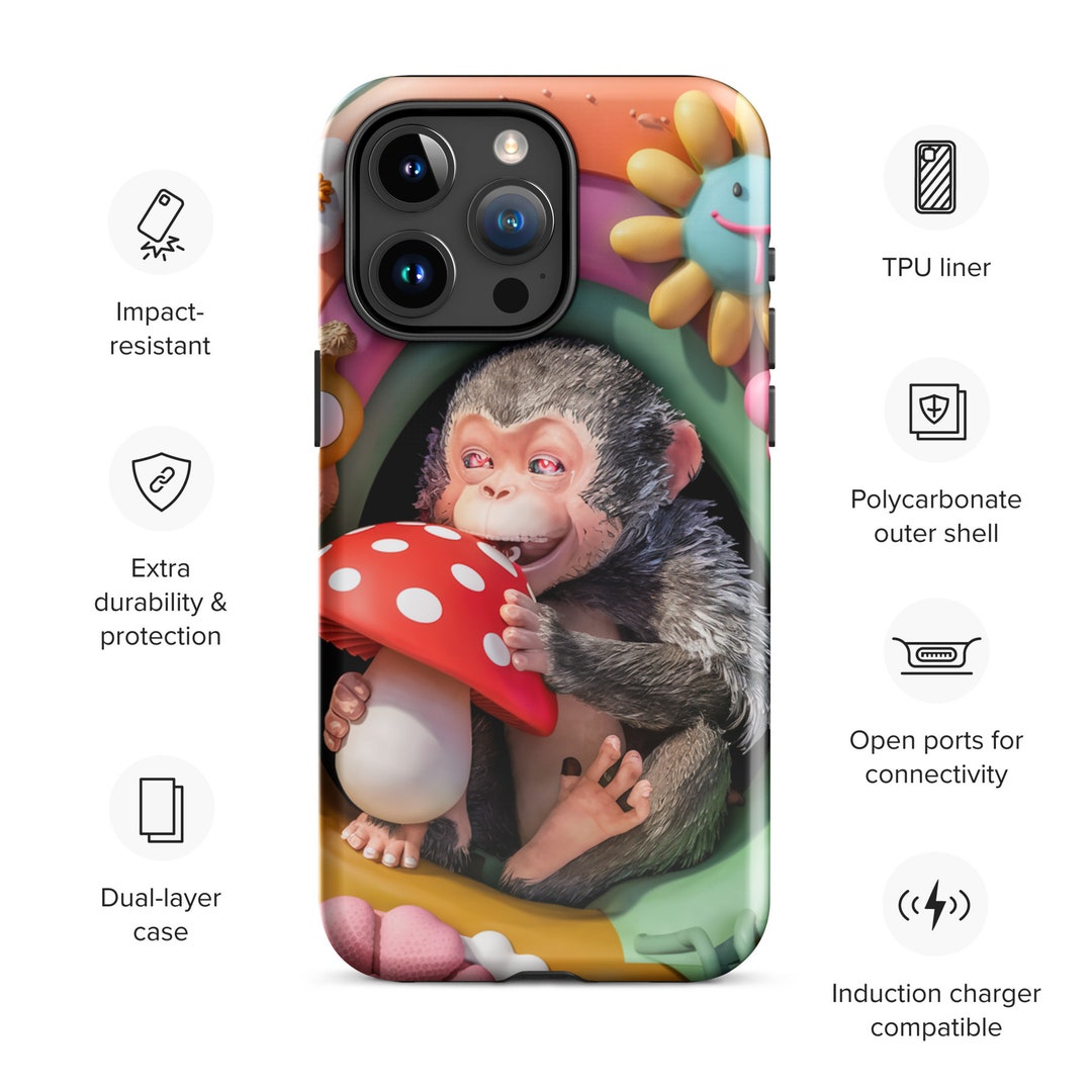 Monkey Eating a Magic Mushroom Cartoon Character Psychedelic Colours ...