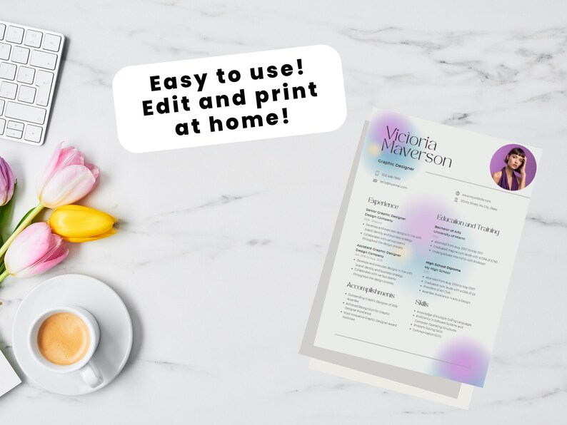 Gradient Aesthetic Resume Template - CANVA TEMPLATE - Etsy