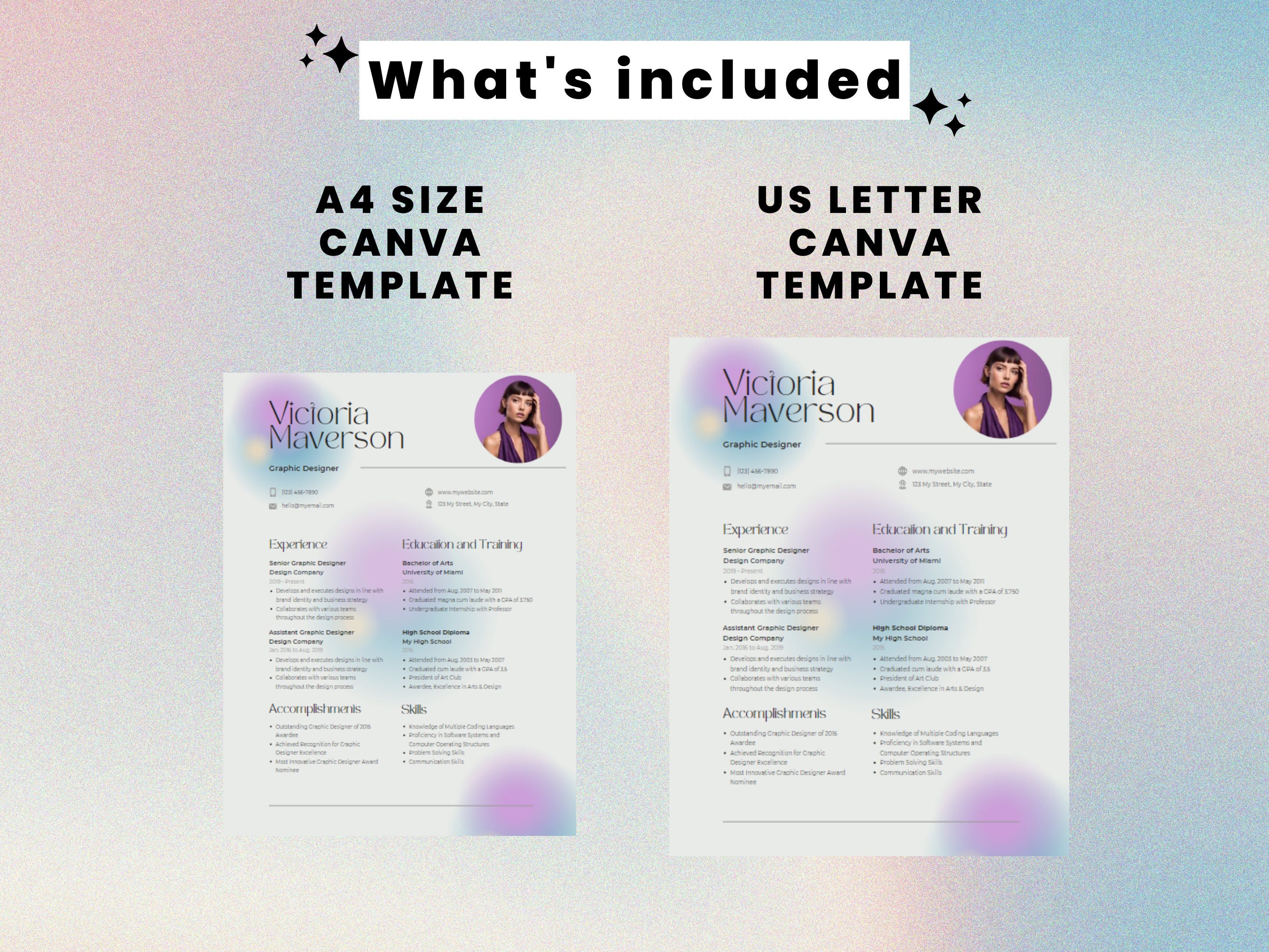 Gradient Aesthetic Resume Template - CANVA TEMPLATE - Etsy