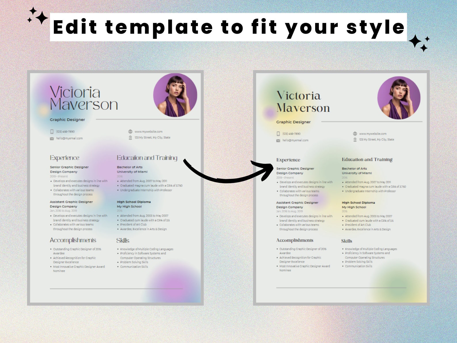 Gradient Aesthetic Resume Template - CANVA TEMPLATE - Etsy
