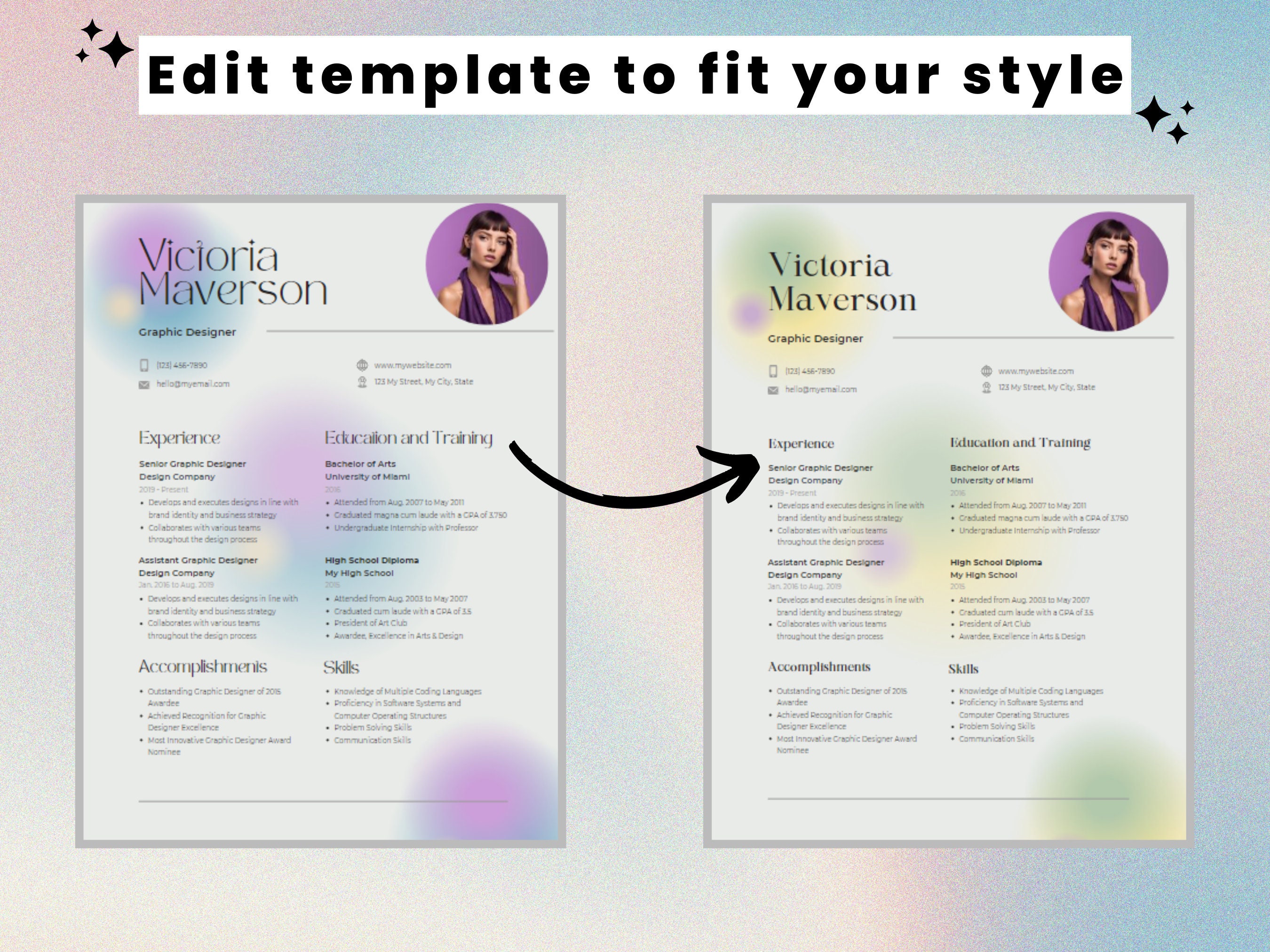 Gradient Aesthetic Resume Template - CANVA TEMPLATE - Etsy